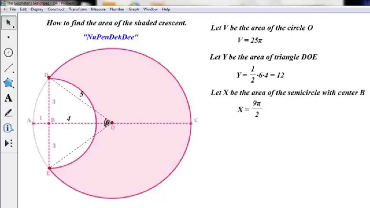 Find the area of the shaded crescent in GSP5 - YouTube