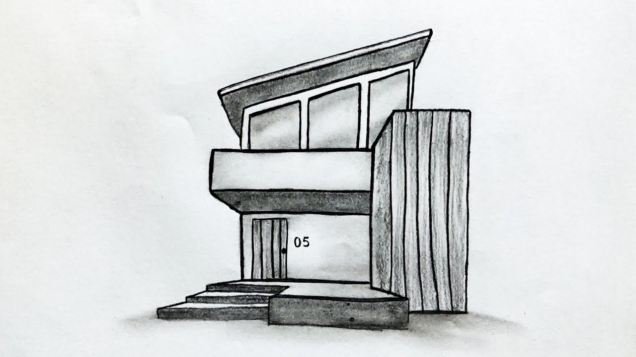 Modern Villa Design Drawing | How to Draw Villa - Step by Step Pencil ...