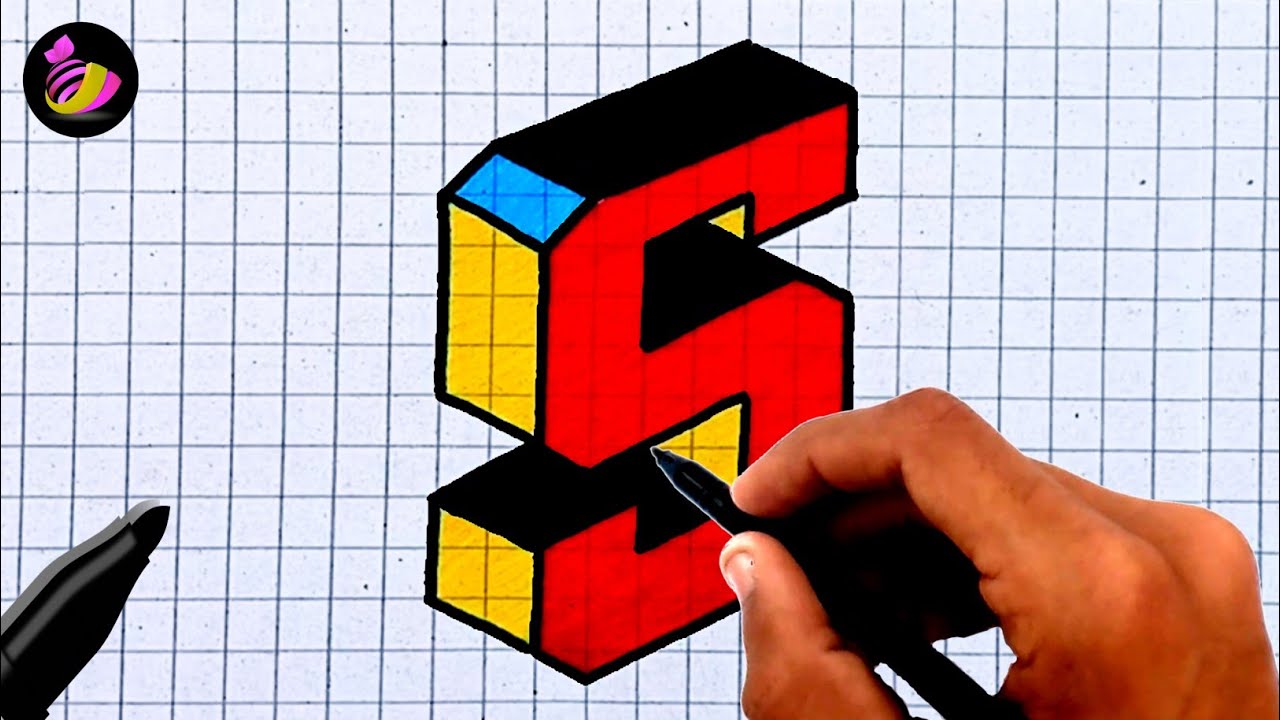 3D Letter Drawing - How to Draw 3D Letter 'S' on Graph Paper | 3D ...
