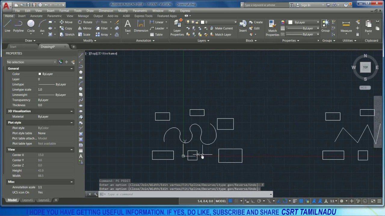 51_2 (MODIFY TOOL) PEDIT (PE) COMMAND AUTOCAD, TANGENT, EDIT VERTEX AND ...