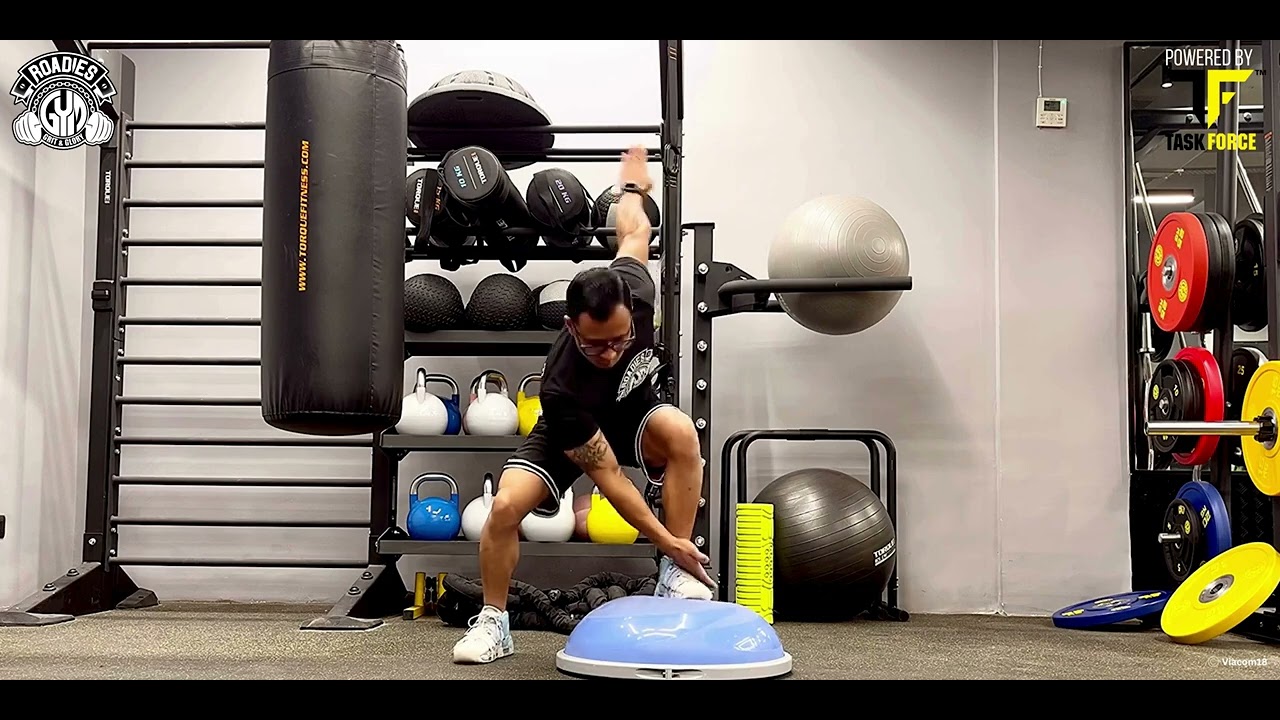 Bosu Lateral Squat Jumps with side to side cross toe touch! - YouTube