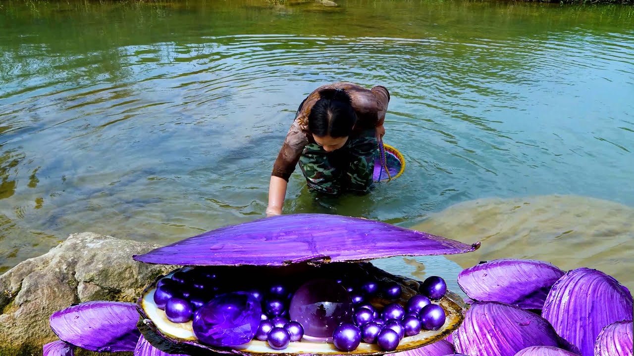 🎁🎁Pry open the giant purple clam, which contains precious purple pearls ...