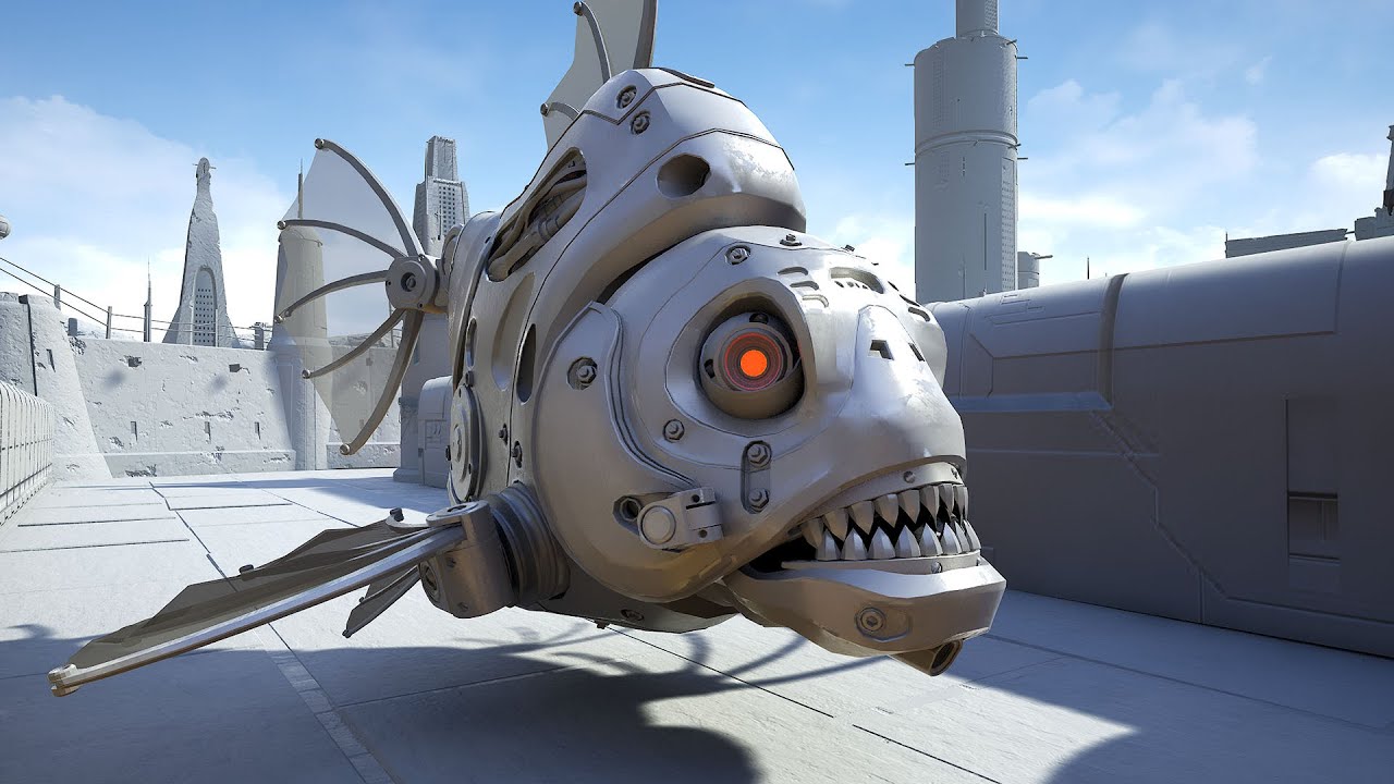 Pacman and Chain Chomp vs Robot Fish and Excavator Robot in a Maze With ...