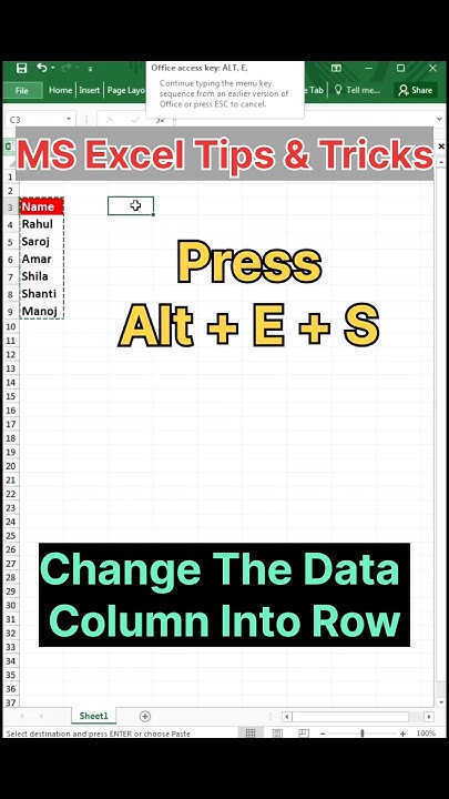 How to change column to row in excel || Excel Tips And Tricks || # ...