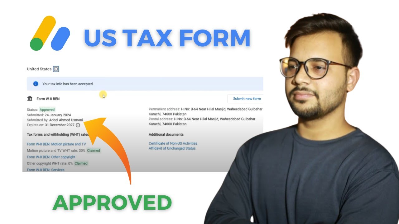 How to Fill US Tax Info In Google AdSense 2025 | Resubmit Tax ...