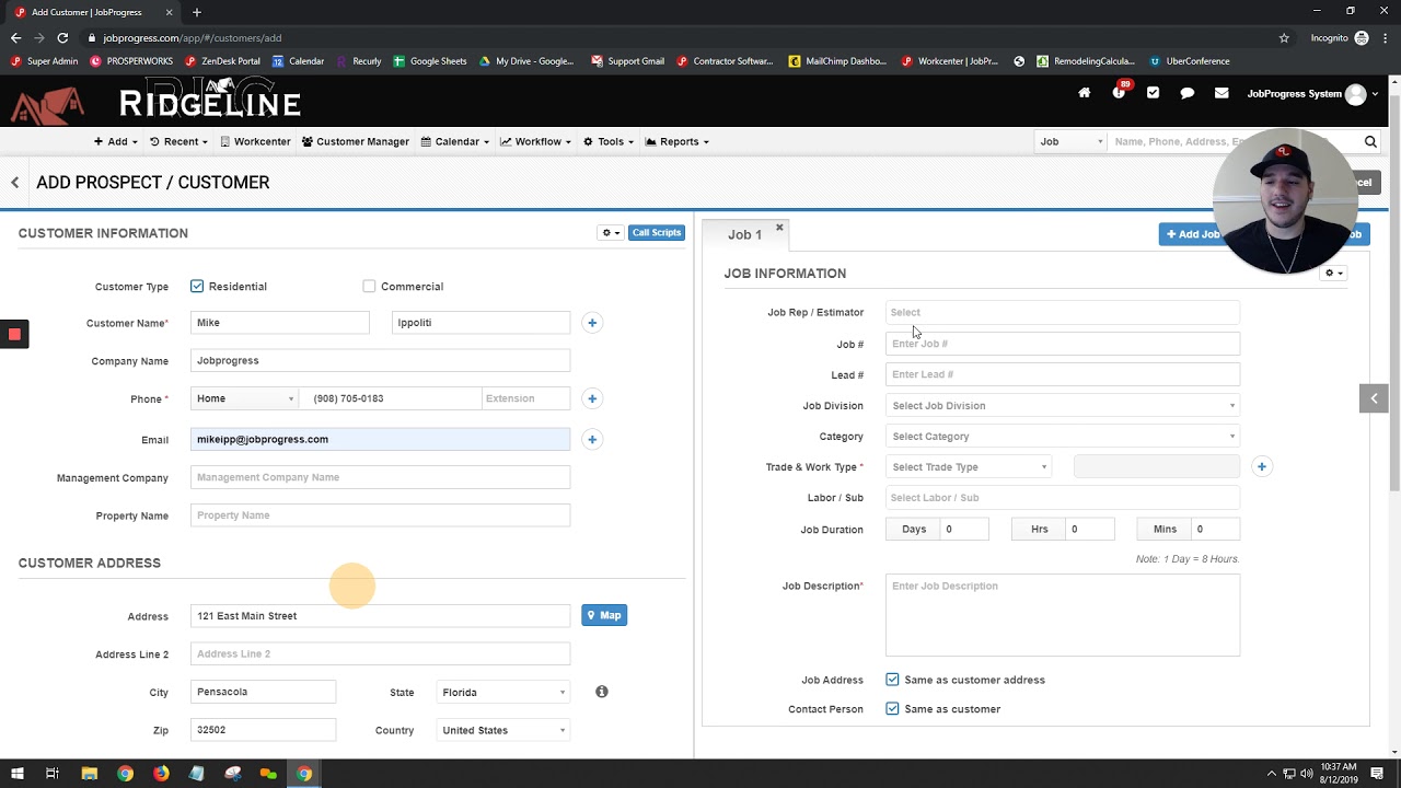 Adding a customer and creating a Job in JobProgress - YouTube