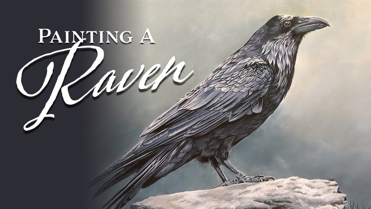 Painting a Raven in Acrylics | Detailed Bird Feathers - YouTube