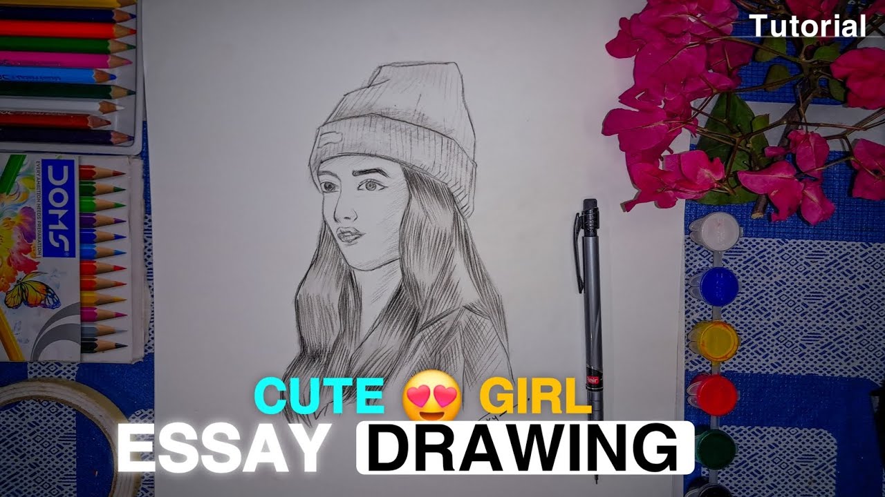 Cute Girl Essay Drawing | How to draw a girl | Tutorial Video step by ...