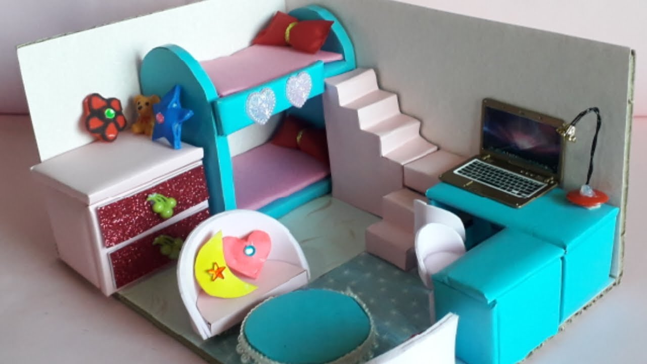 Diy miniature cardboard house #10 | mini house with bedroom | cardboard ...