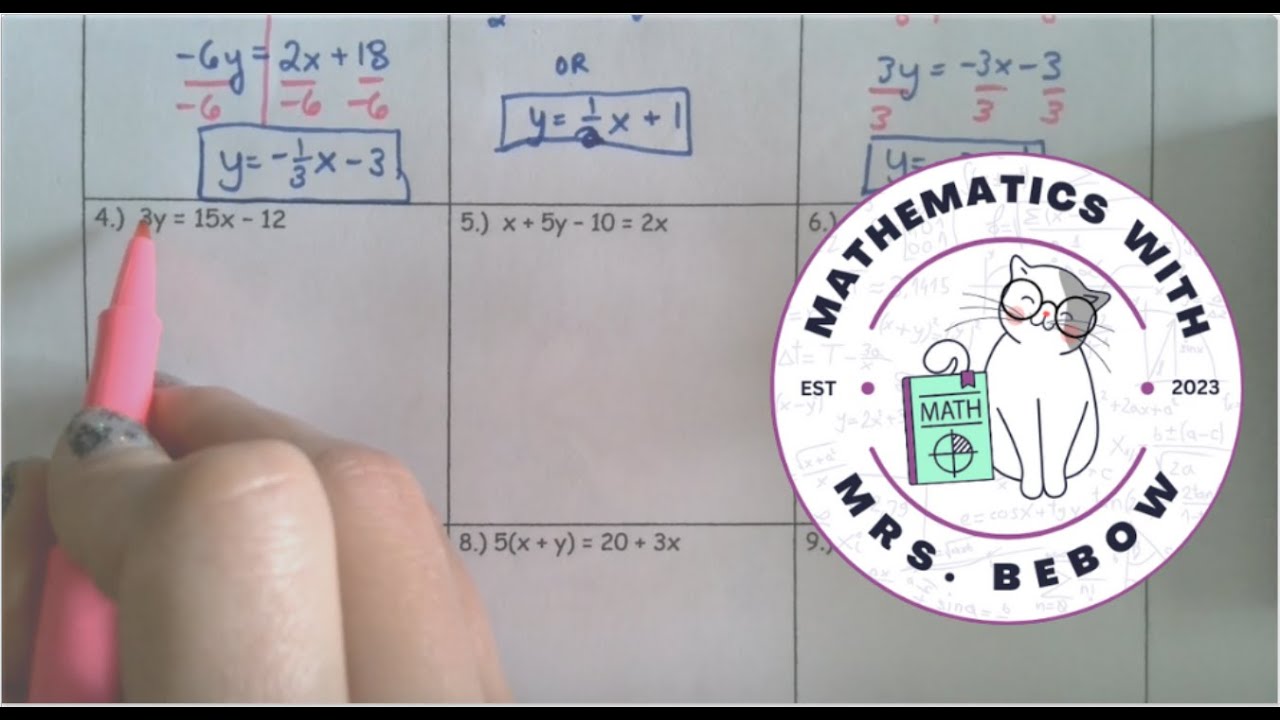 Rewriting Equations into Slope-Intercept Form (Solve for y), Part 2 ...