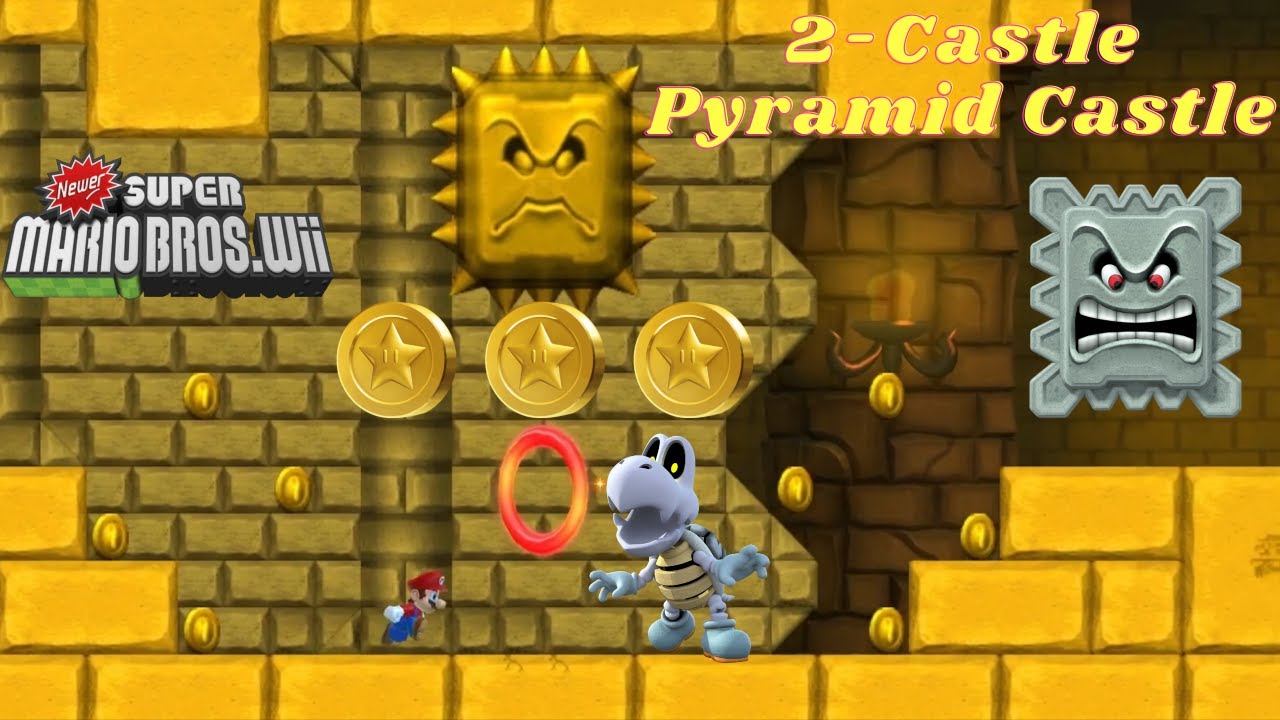 [Newer Super Mario Bros. Wii] 2-Castle Pyramid Castle All 3 Star Coins ...