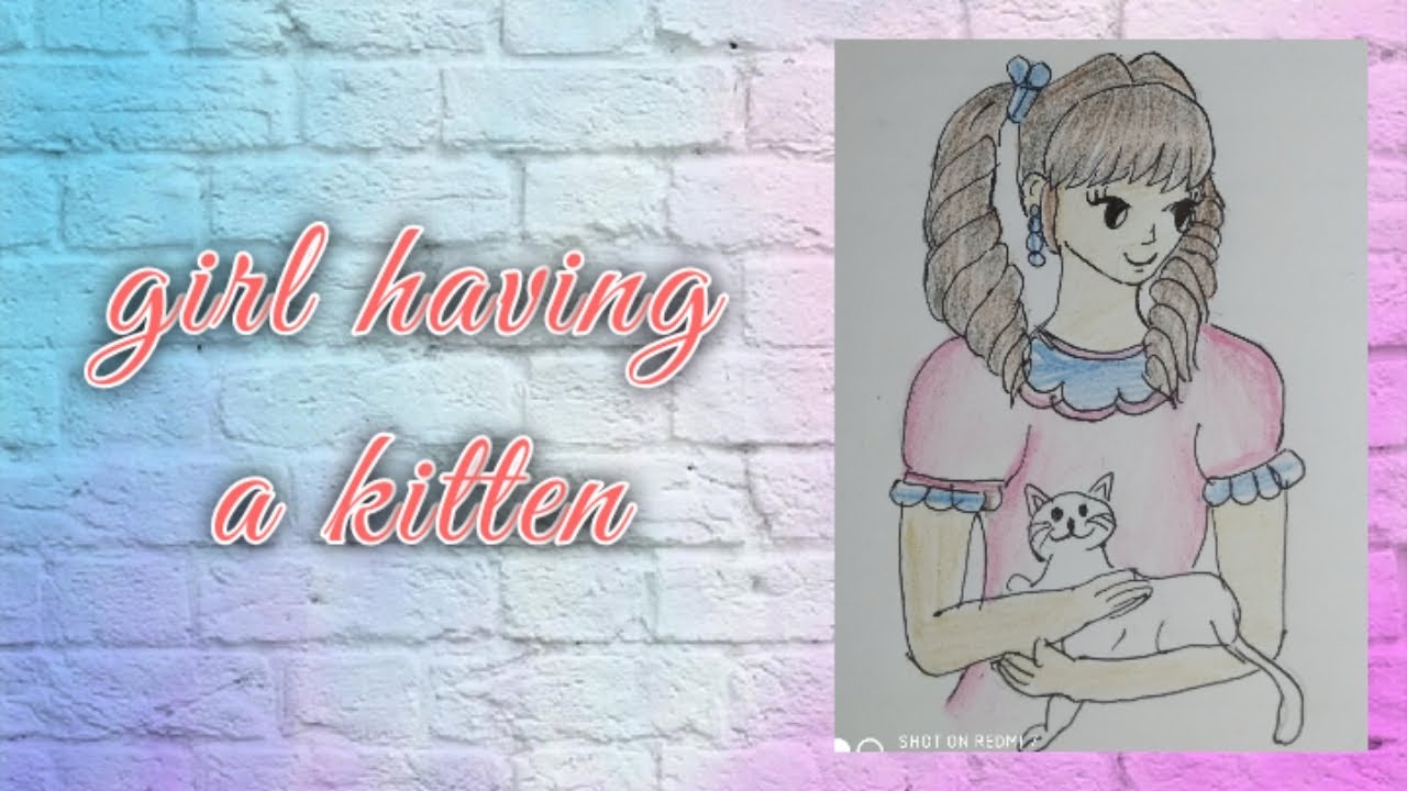 How to draw a cute girl with kitten - YouTube