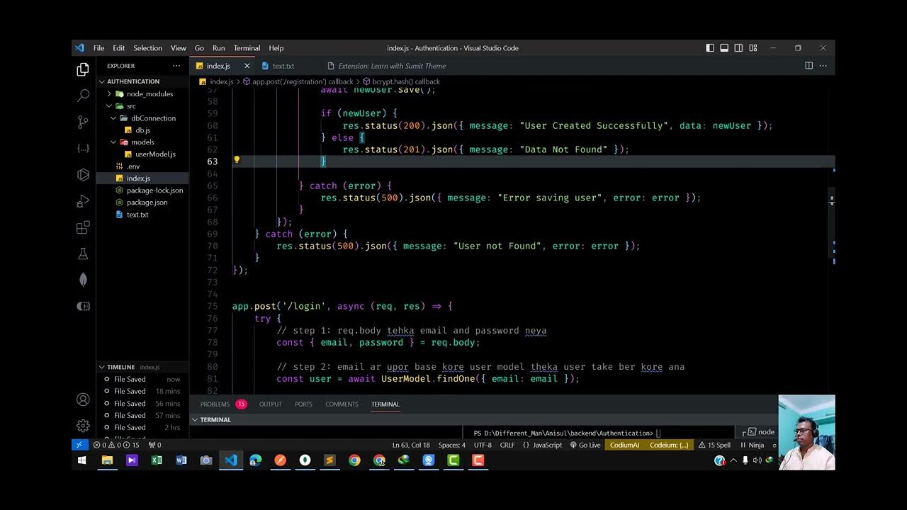 User Authentication reginstration and login with bcrypt - YouTube