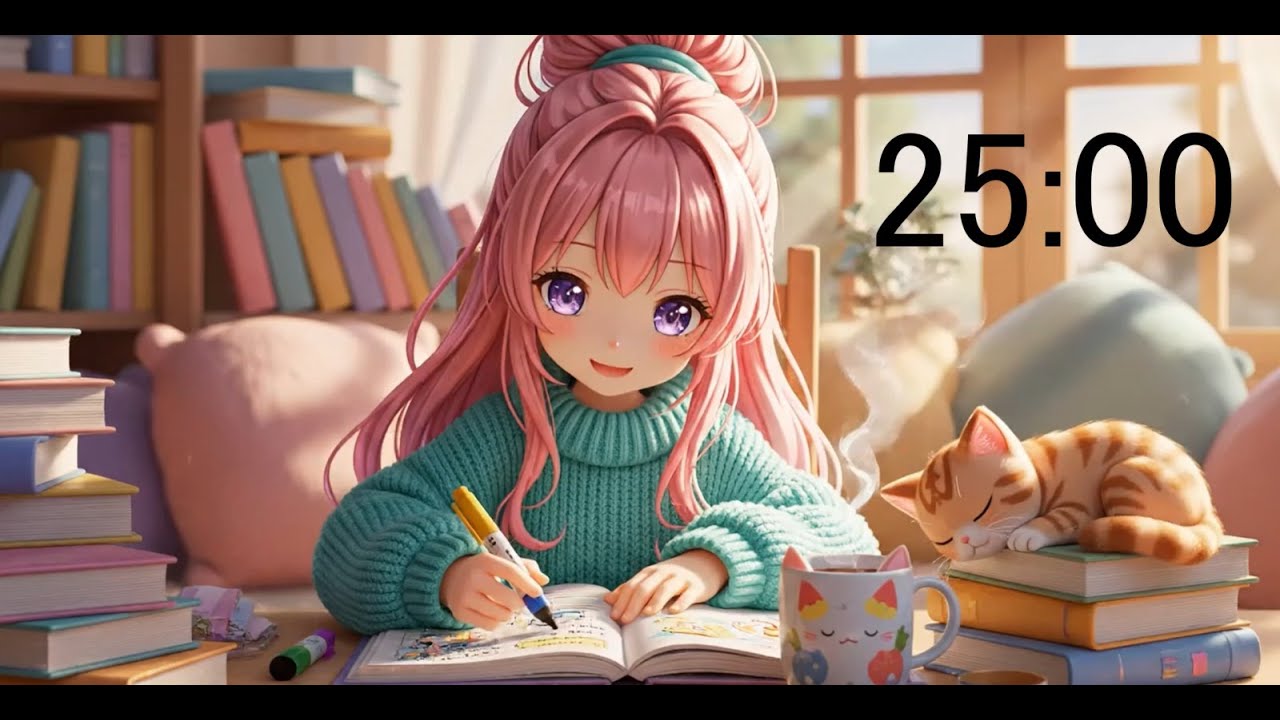 Kawaii Study Timer ⏰ | Cute Anime Girl Studying for 25 Minutes - YouTube
