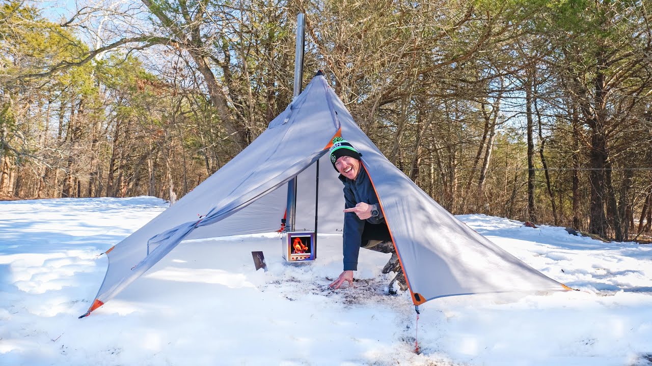 Camping in Snow with Packable HOT Stove Tent! - YouTube