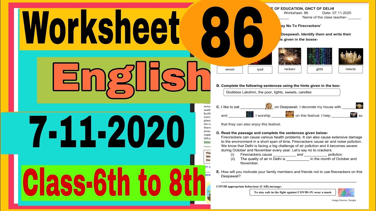 Class 6 to 8 Worksheet 86 English medium Solved - YouTube
