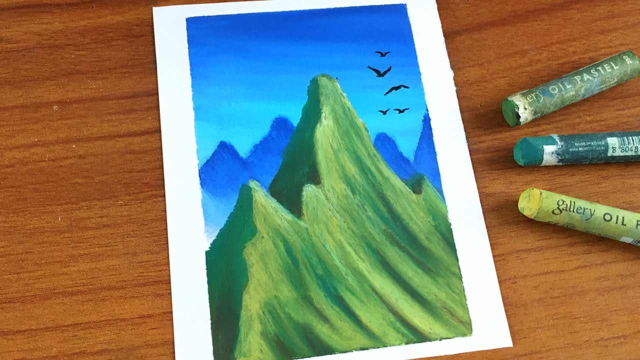Oil Pastel Mountain Peak Scenery Painting for beginners | Oil Pastel ...