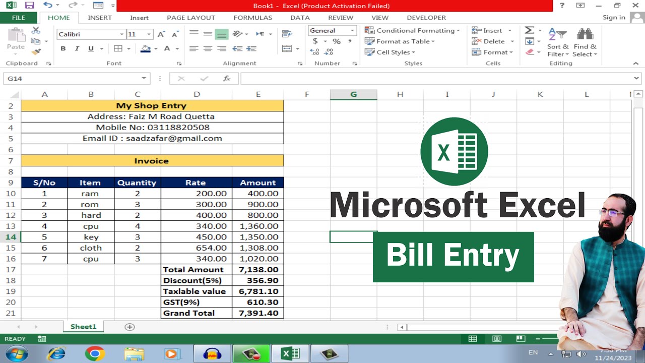 How to Entry Bill in Microsoft Excel | GST Billings in Microsoft Excel ...