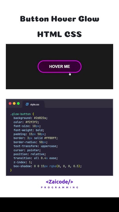 btn hover glow #htmlcss #html #css #csstricks #hovereffect #code #zaicode #programming #button # ...