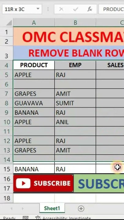 #shorts How to Remove Blank Rows in Table, #excel #exceltutorial #exceltricks #exceltips # ...