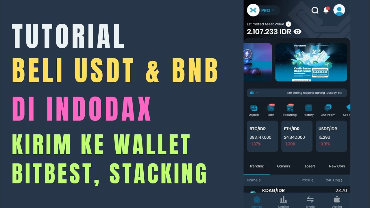 TUTORIAL BELI USDT & BNB DI INDODAX, KIRIM KE BITBEST DAN STACKING - YouTube