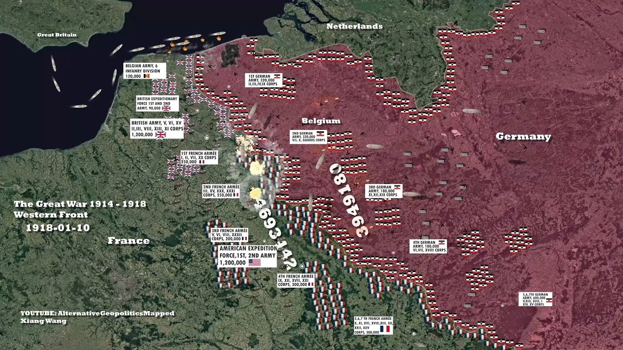 World War One Animated Map Western Front 1914 to 1918 - YouTube