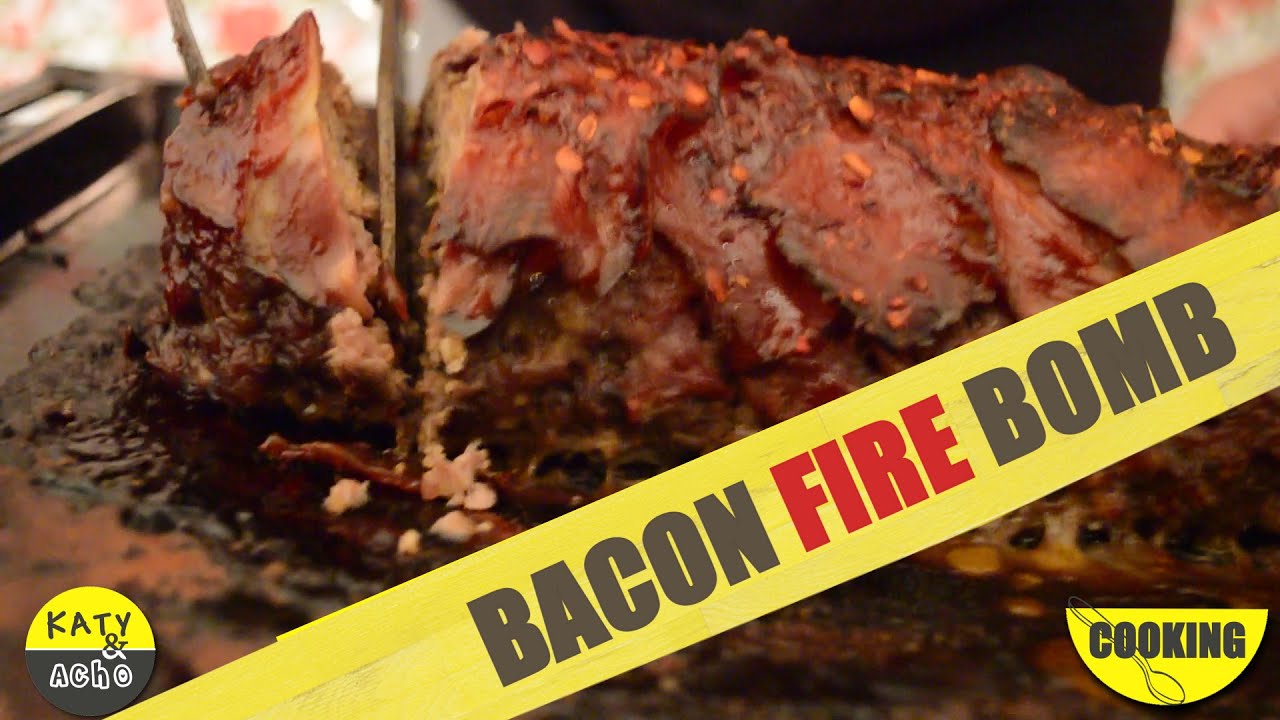 Katy & Acho Cooking - Bacon Fire Bomb - YouTube