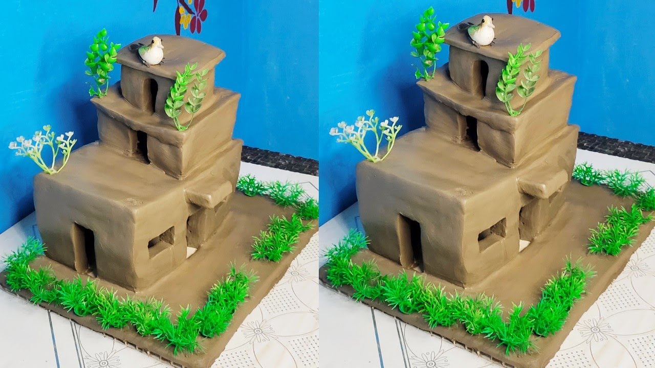 DIY miniature house || How to Make Clay Mini Building \\Soil Clay House ...