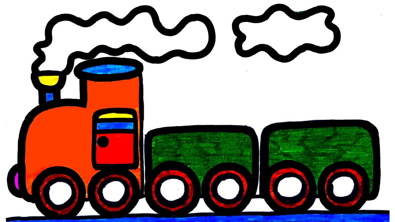 How to draw train step by step for kids | train drawing and coloring ...