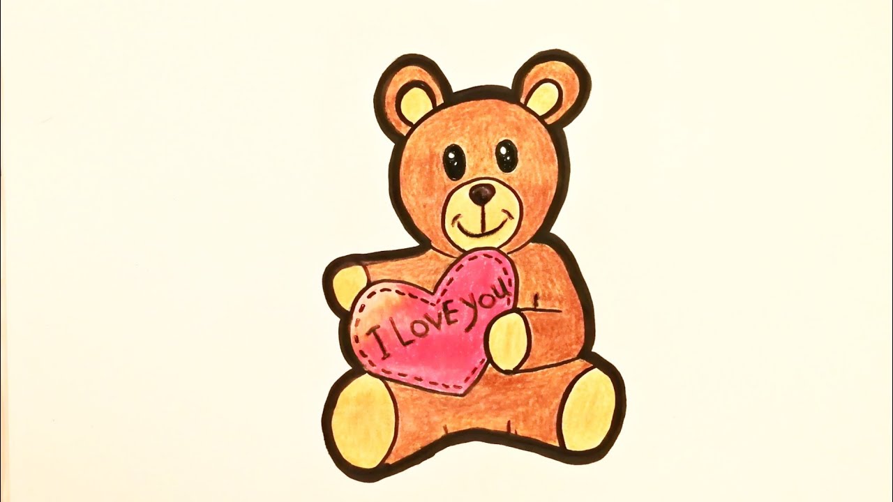رسم دبدوب كيوت يحمل قلب How To Draw A Bear Holding A Heart ، افكار لعيد الام Youtube