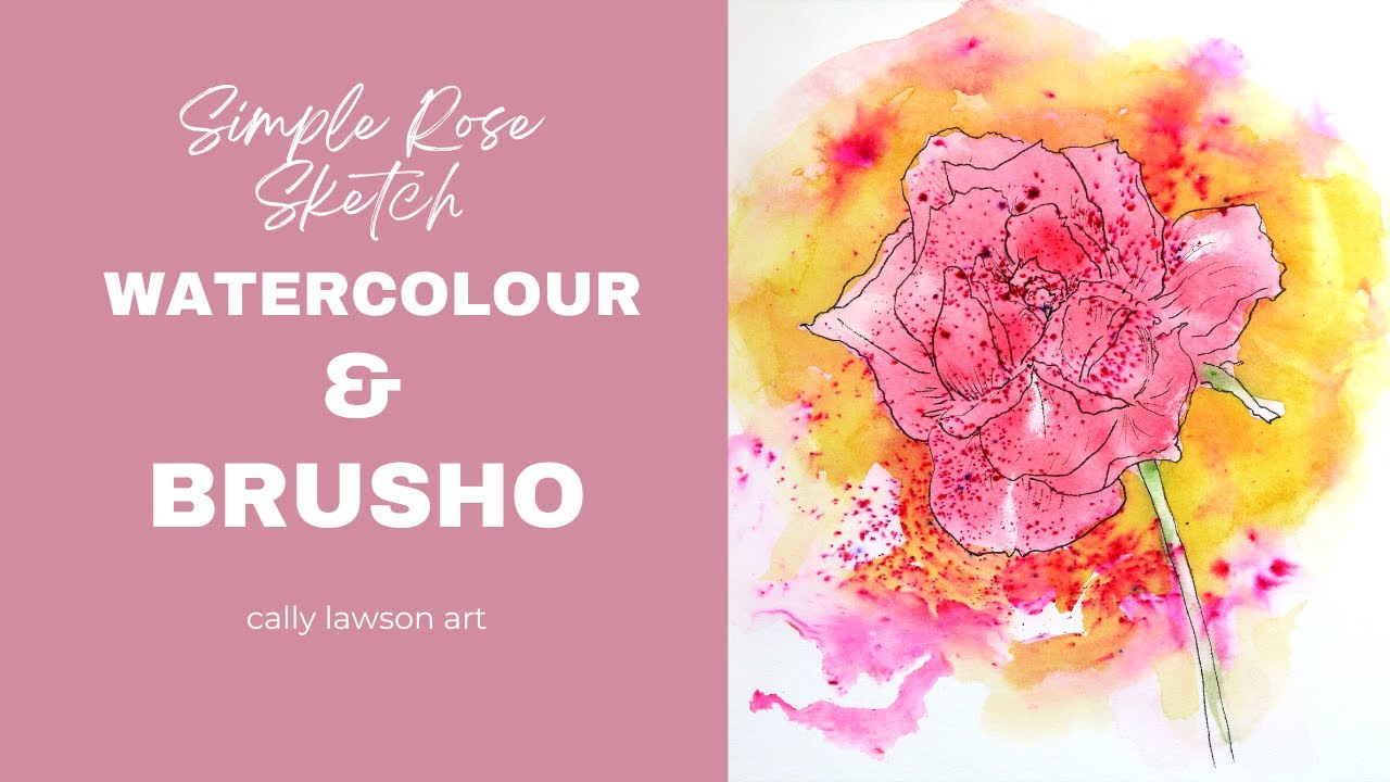 Keeping it simple - Quick Rose sketch in ink, watercolour and brusho on ...