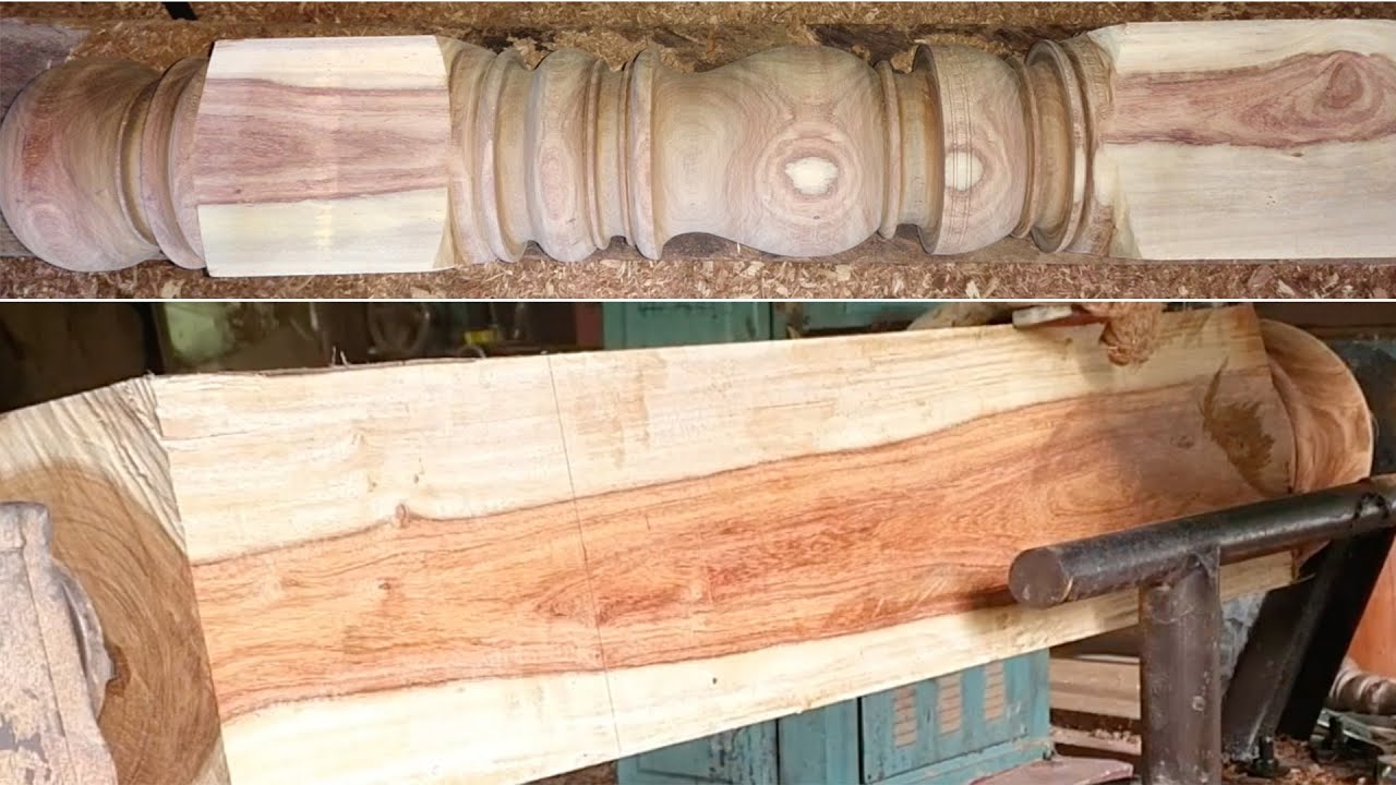 Woodturning - Big-Wooden Pillar Stair Railing with wood lathe #Dman ...