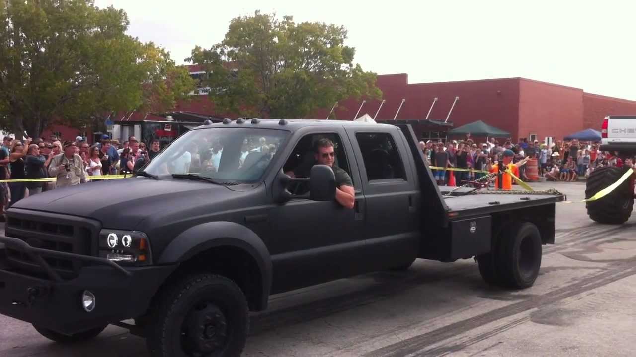 Ford 550 Pulls Chevy Monster Truck Backwards - YouTube