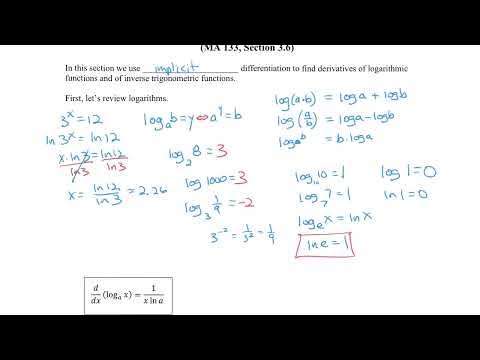 Calculus I sect 3.6 - Derivatives of Log and Inverse Trig Functions ...