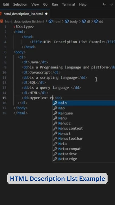 Html Description List Example Shorts Htmllanguage Html Coding Htmltutorial Htmlcss