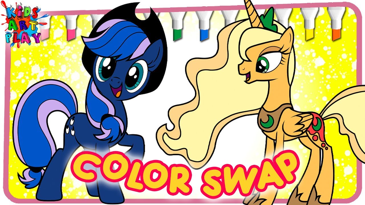 My Little Pony Luna And Applejack COLOR SWAP Coloring Pages How To ...