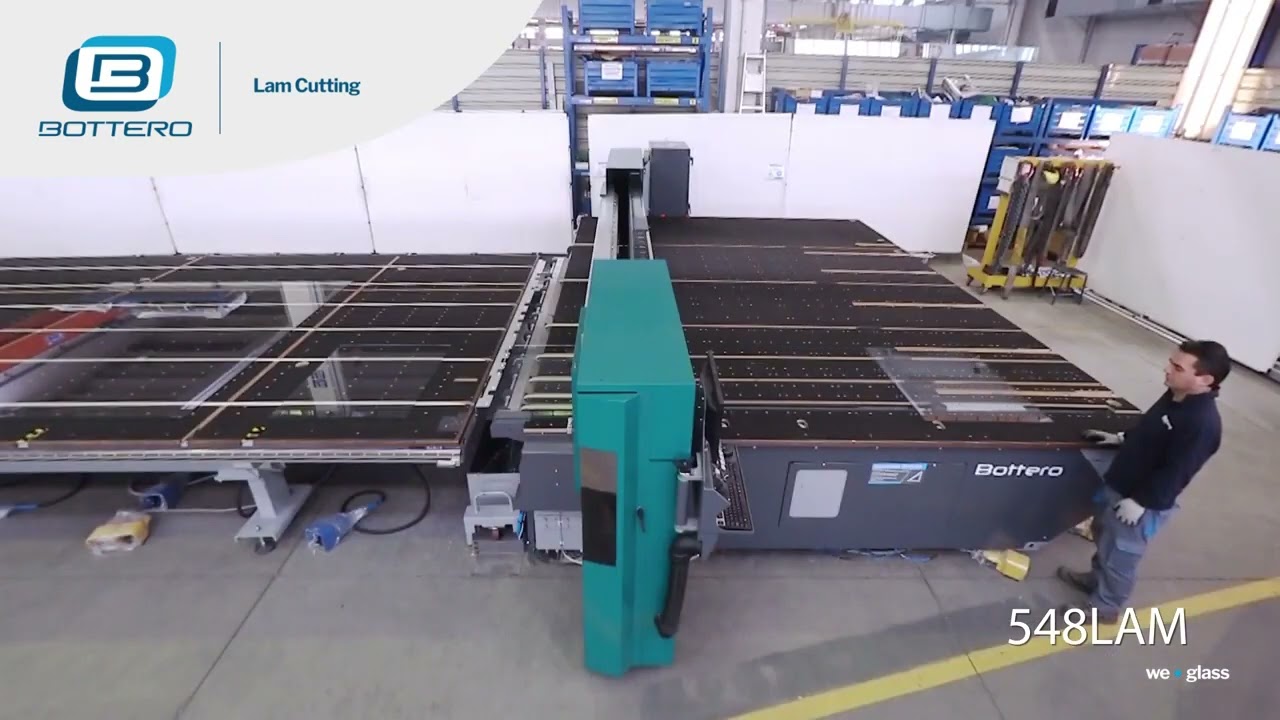 ボッテロ社製548LAM合わせガラス切断機 - YouTube