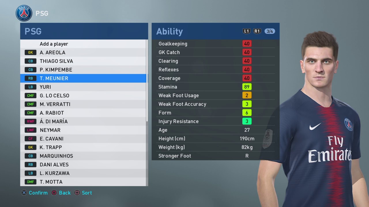 PES 2019 Players attributes - PS4 - YouTube