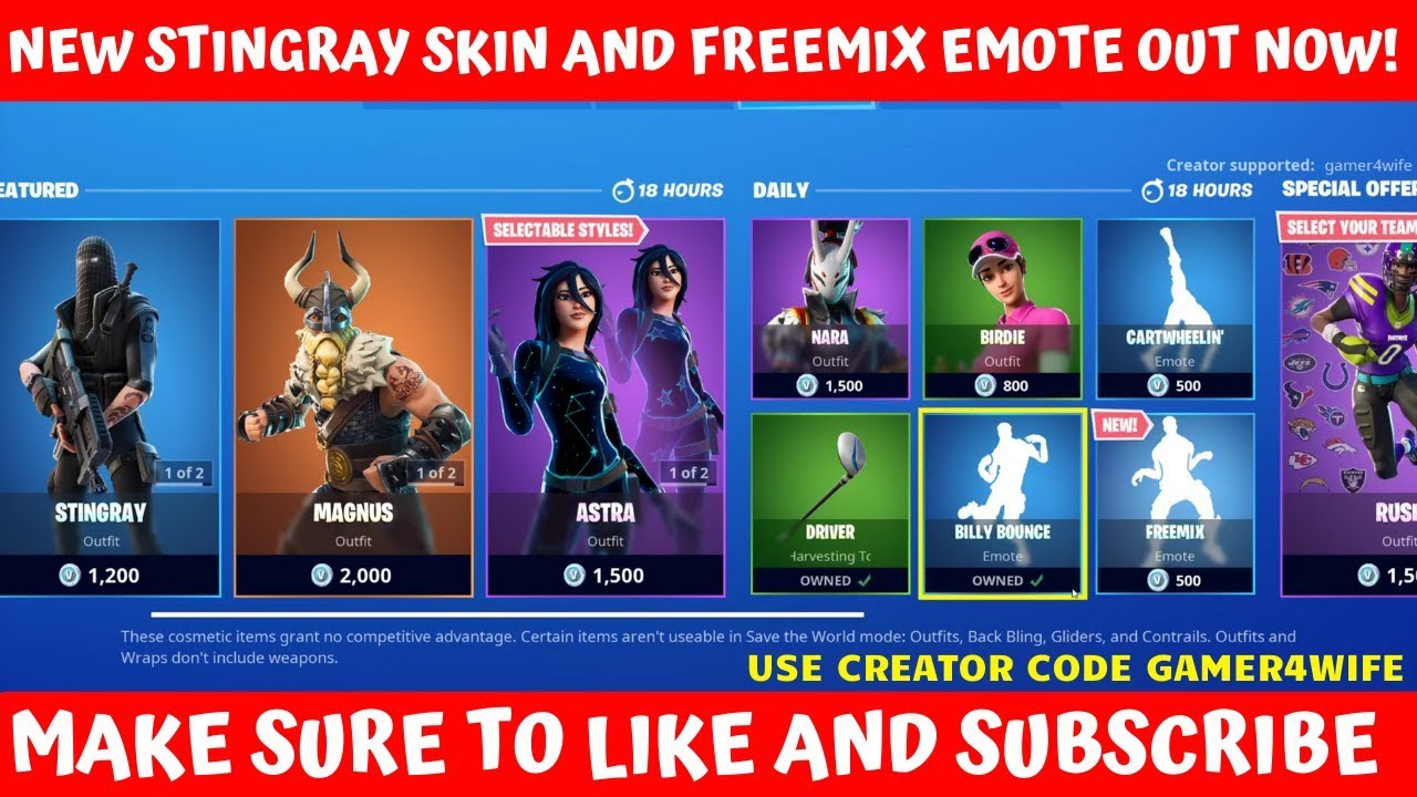New Stingray Set + NFL Skins & New Freemix Emote Fortnite Item Shop ...