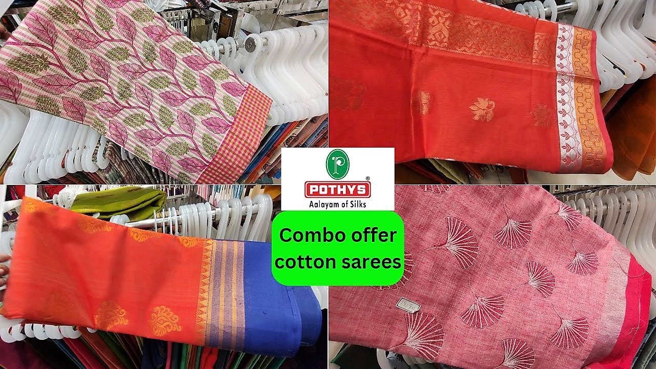 Varieties of Cotton || Pothys Traditional Latest combo cotton sarees ...