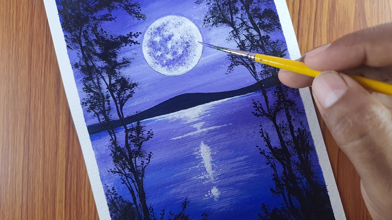 Simple Full Moon for Beginners | Easy Acrylic Painting | Step by Step ...
