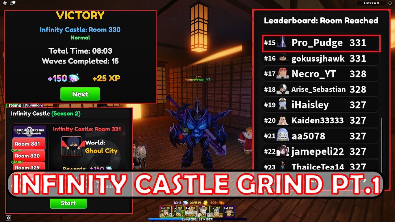 GRINDING INFINITY CASTLE LEADERBOARD PART 1! FROM ROOM 322 TO ROOM 331 ...