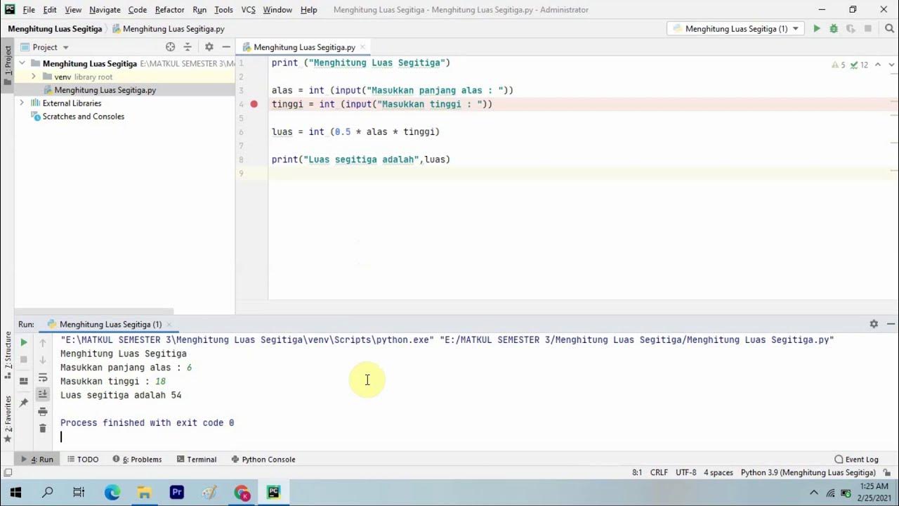 Cara Menghitung Luas Segitiga di Python menggunakan PyCharm - YouTube