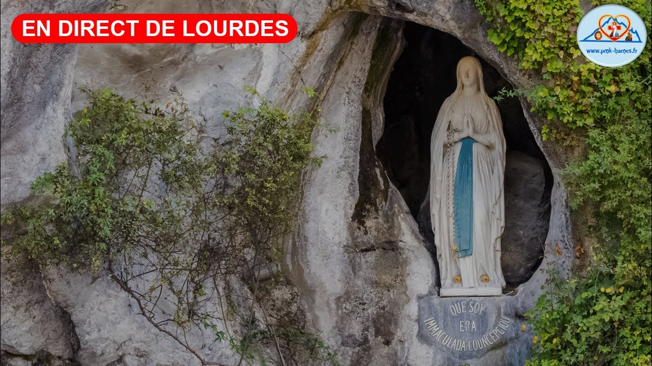 Accueil des pèlerins en face de la grotte en direct de Lourdes - YouTube