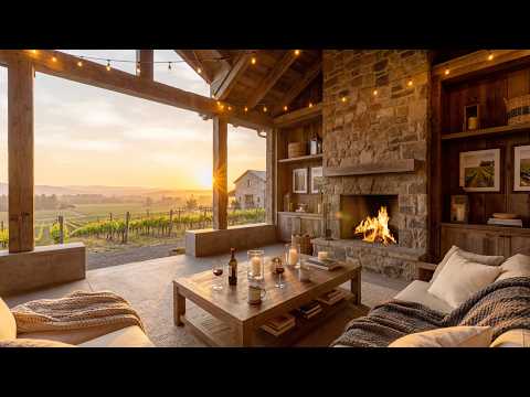 Cozy Napa Valley Vineyard Ambience 🍷 | Golden Hour California, Fireplace & Jazz (4 Hours, 4K)