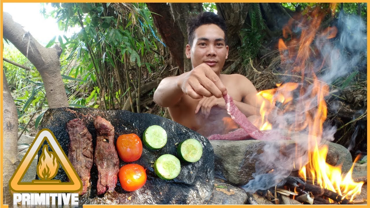 Catch and Cook : Tasty Beef Steak Cooking On A Rock - YouTube
