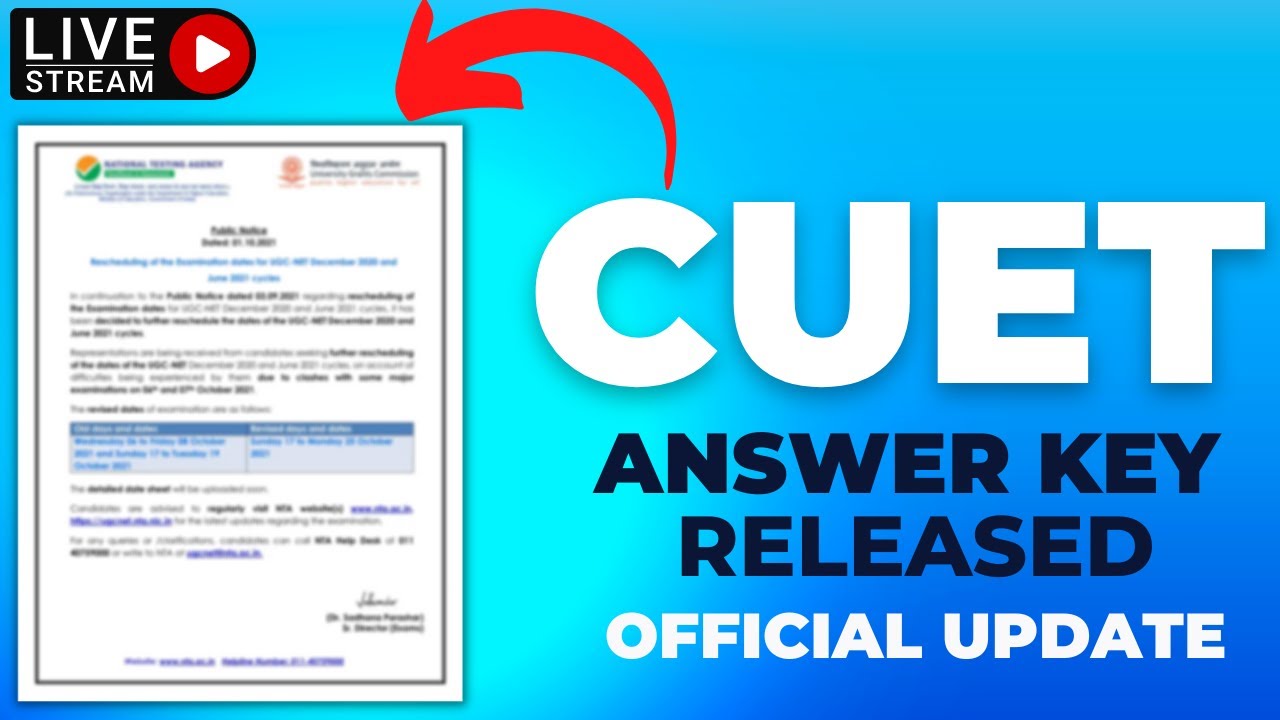 CUET Answer Key And Response Sheet | Result Date And Time | NTA CUET ...