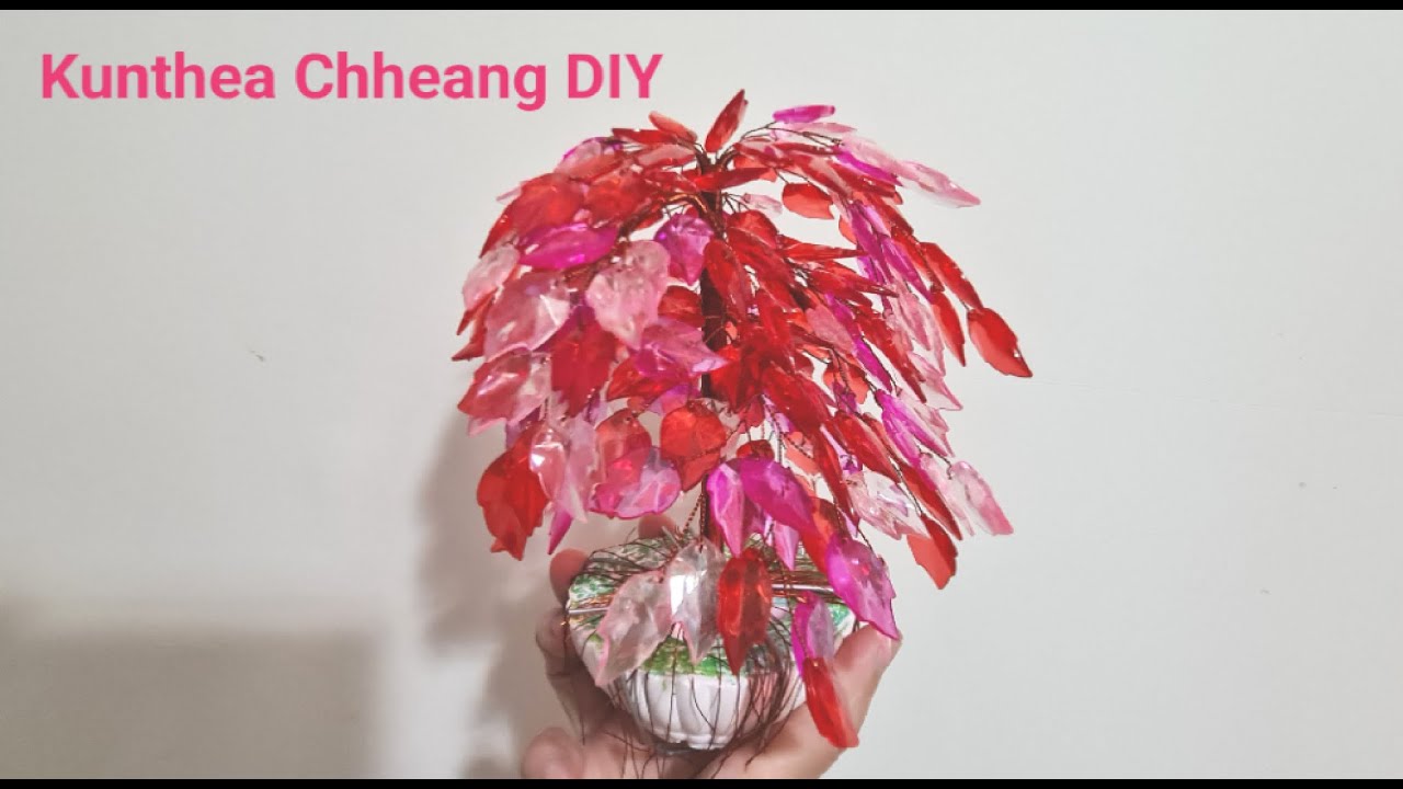 #tutorial how to make a Red Tree from 20mm Red plastic leaves #diy # ...