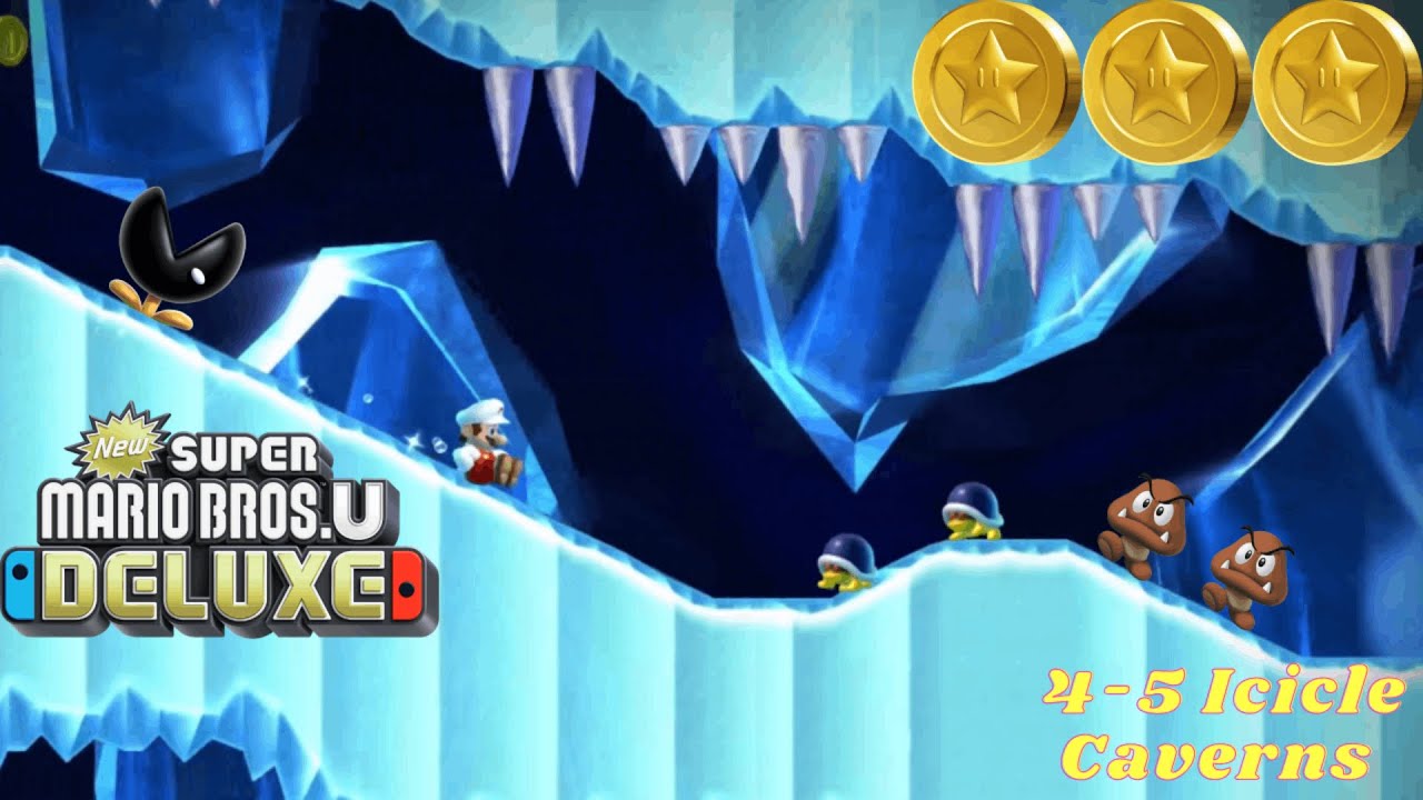 [New Super Mario Bros. U Deluxe] 4-5 Icicle Caverns All 3 Star Coins ...