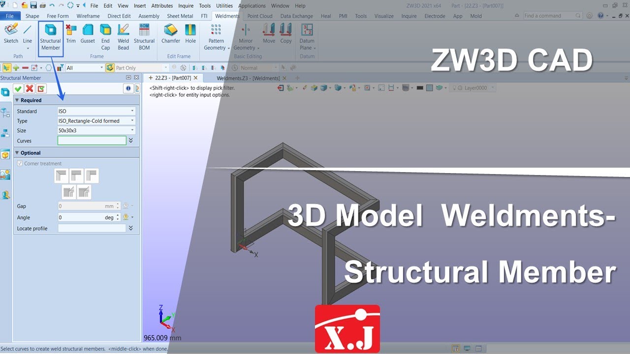 ZW3D คู่มือ สอนการใช้งาน CAD - Frame - Structural Member - YouTube